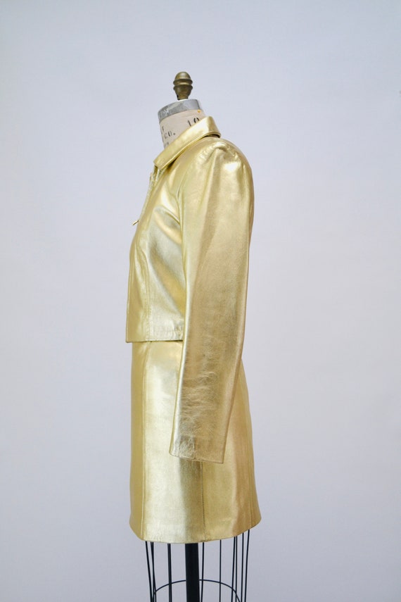 2000s Y2K Vintage Gold Metallic Leather Suit Gold Lea… - Gem
