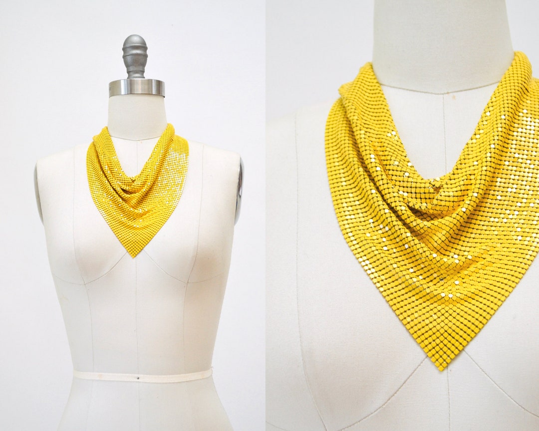 70s 80s Yellow Metal Chainmail Collar Necklace Bib Vintage Chainmail ...