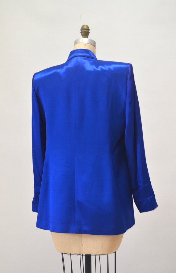 Vintage 80s 90s Cobalt Blue Satin Suit Jacket Blazer … - Gem