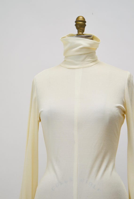 Vintage 70s off White Cream Turtle neck Bodysuit Brie… - Gem