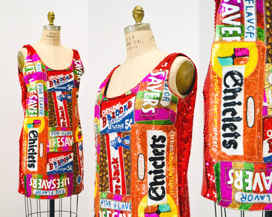 90s Vintage Jeanette Kastenberg Candy Sequin Beaded Dress Red Sequin ...