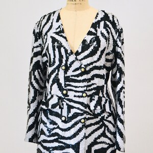 80s 90s Vintage Zebra Stripe Sequin Jacket Black White Sequin Blazer by ...