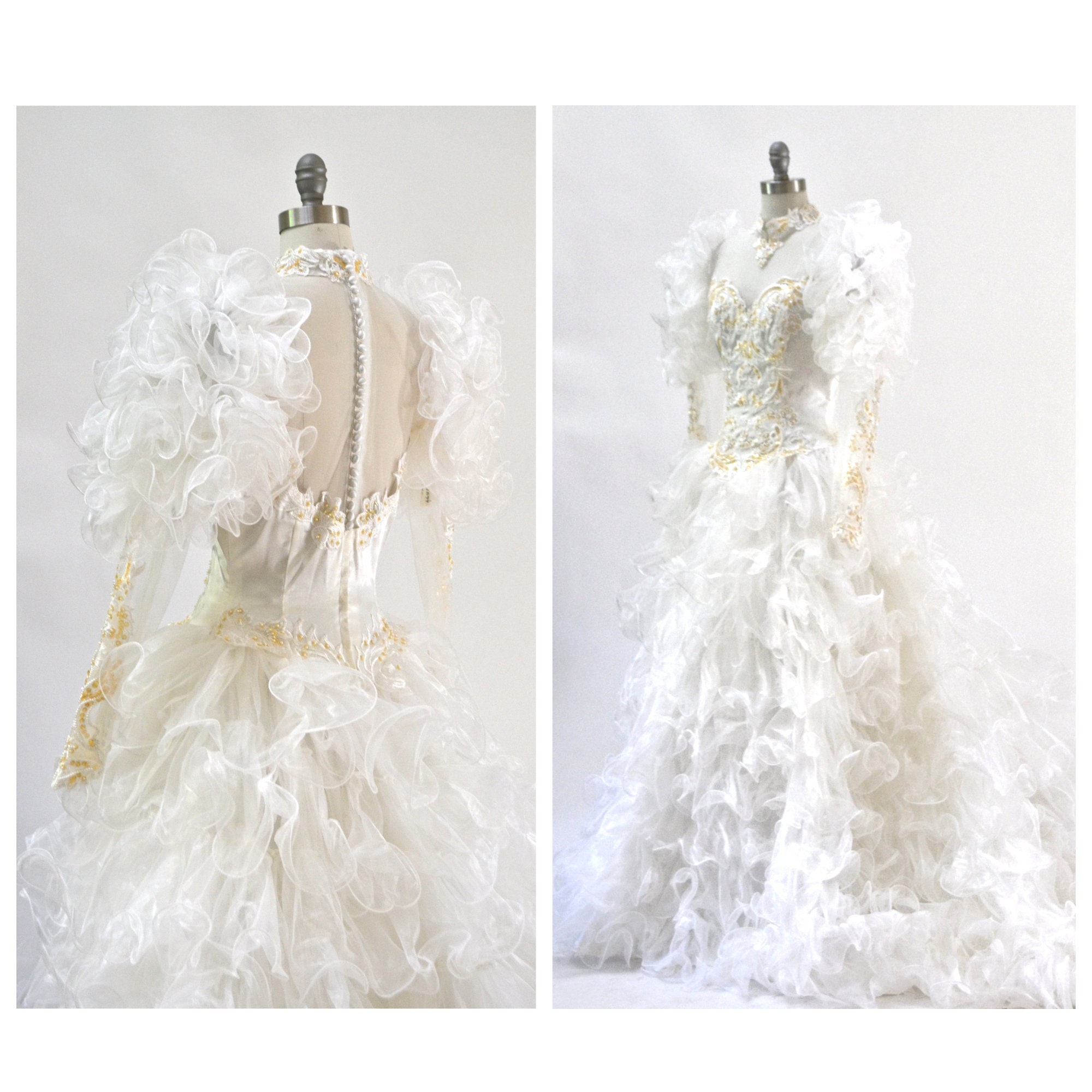 Vintage 80s 90s Wedding Dress GOWN White Sequin Ruffle 80s 90s | Etsy