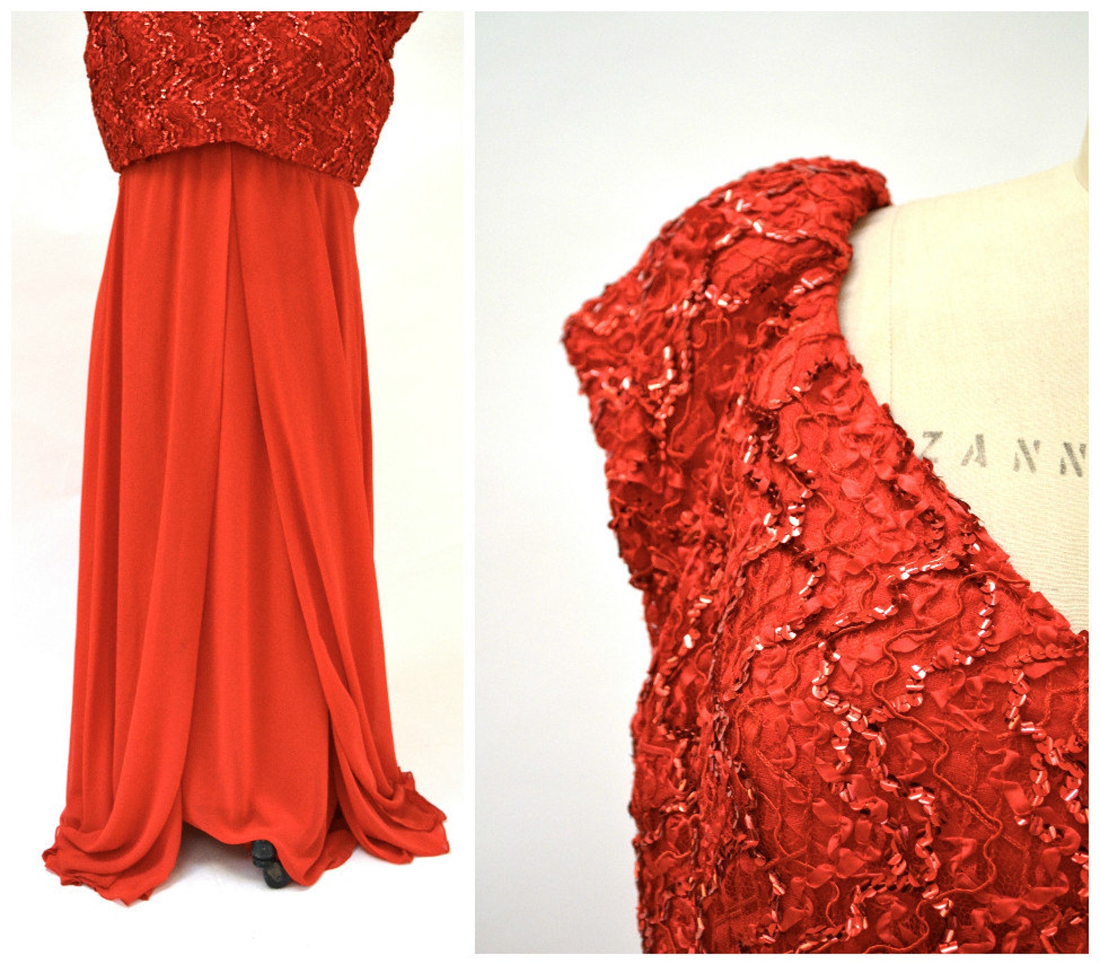 Vintage Red Sequin Dress Evening Gown Size 22 XL plus size// | Etsy