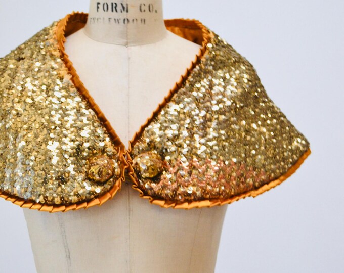 50s 60s Vintage Gold Sequin Shawl Wrap Burlesque Wedding Flapper Gold ...