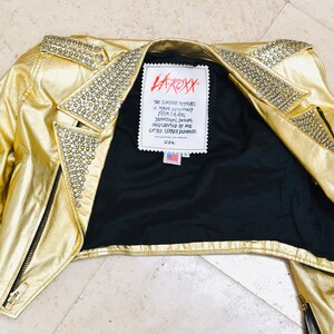 80s 90s Amazing Vintage Gold Leather Biker Jacket Rhinestones Gold ...