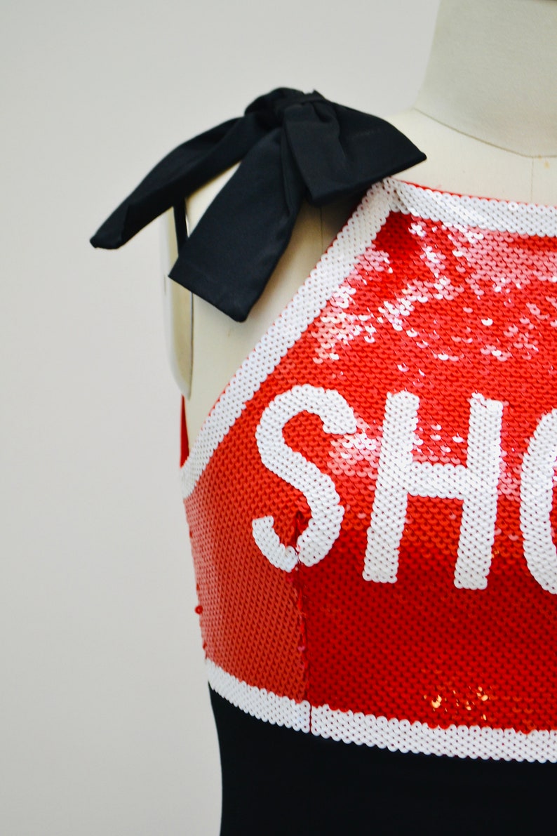 Vintage Moschino Couture Stop Shop Sign Red Black Sequin Tank - Etsy