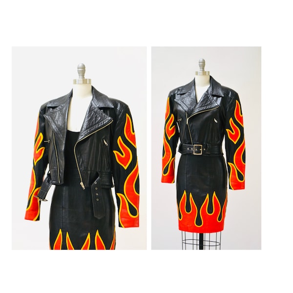 Leather Jacket With Flames - Etsy