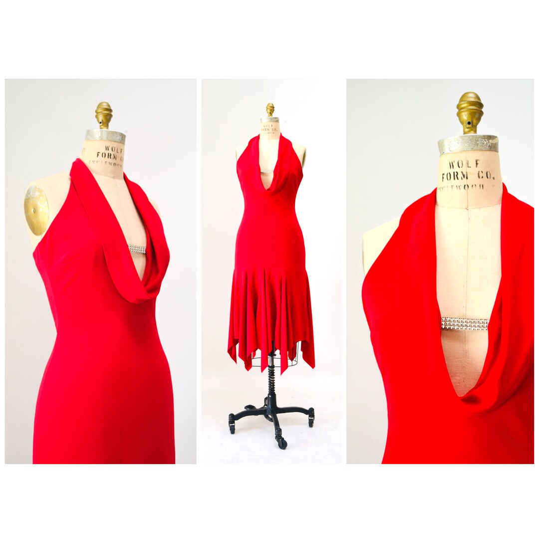 2000s Y2k Vintage Red Halter Neck Party Club Dress XS Small 2000s Cowl ...