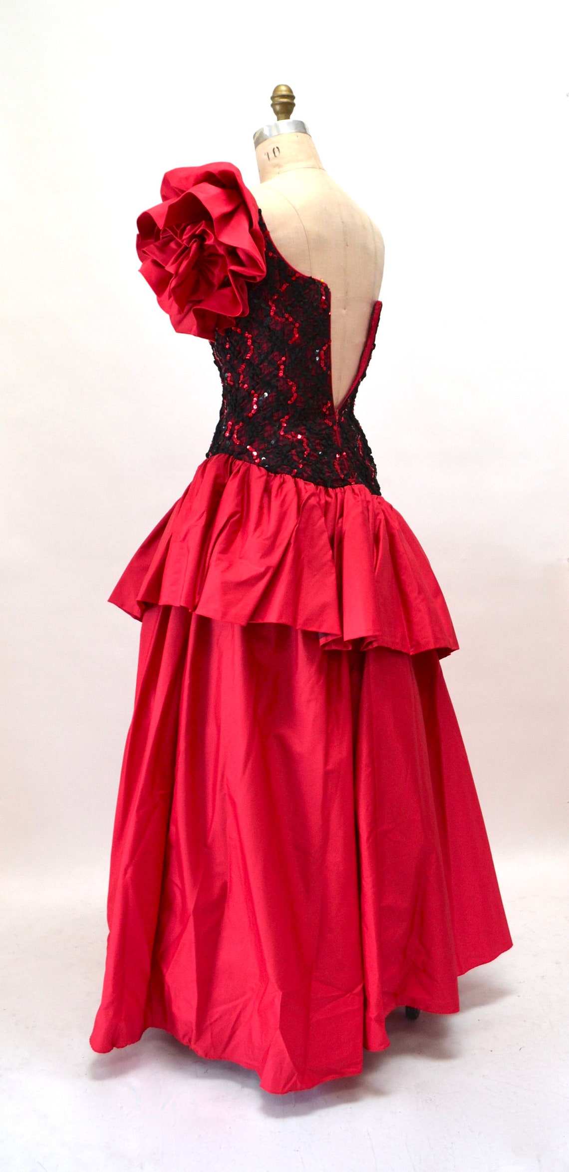 80s Prom Dress Red Black Ruffle Sequin Dress// Vintage 80s Party ...
