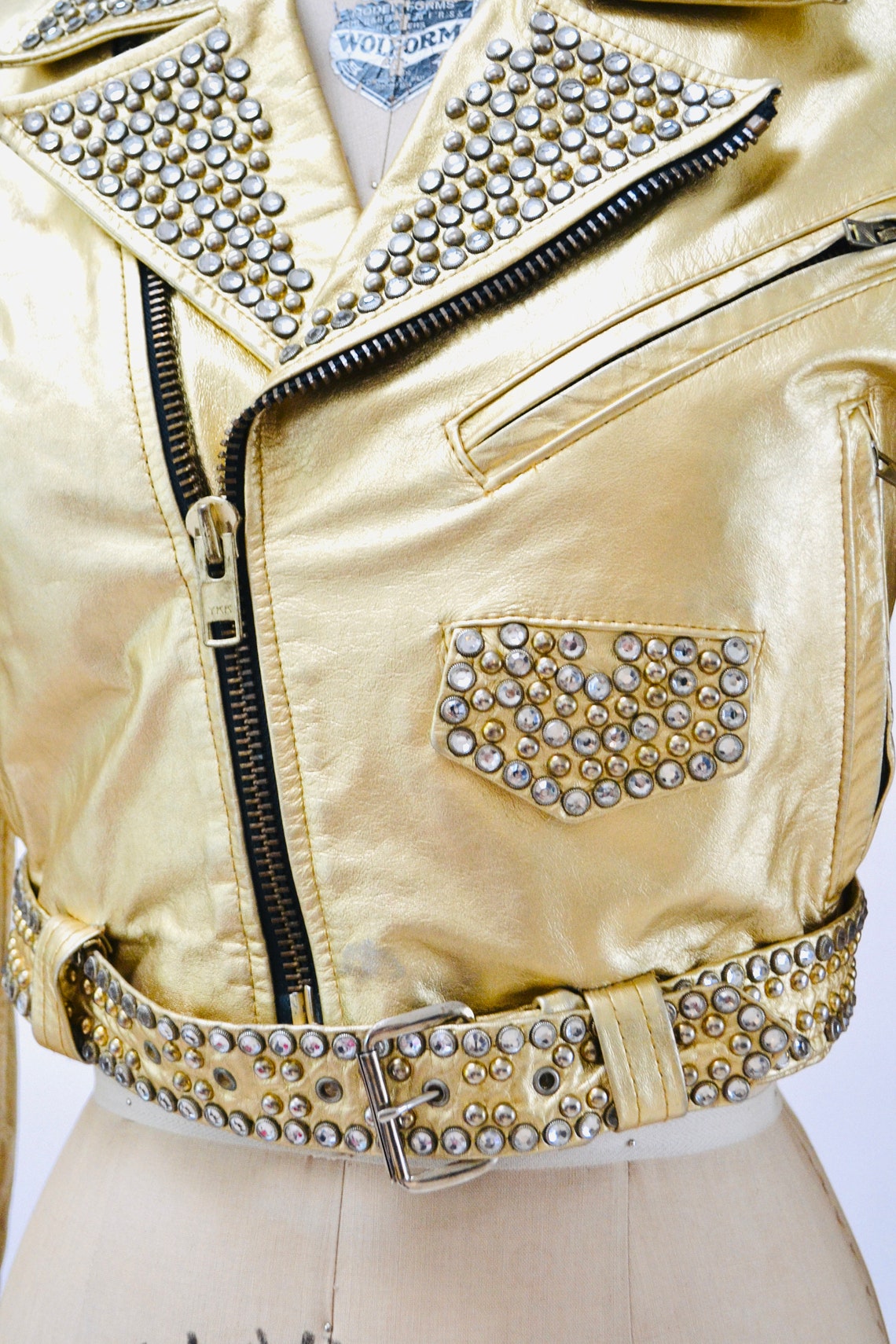80s 90s Amazing Vintage Gold Leather Biker Jacket Rhinestones - Etsy