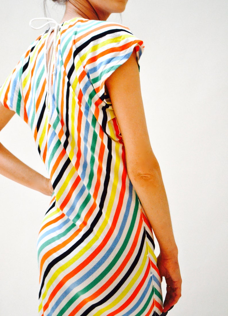 80s 90s Vintage Sonya RYKIEL Rainbow Knit Dress Size Small Medium White ...