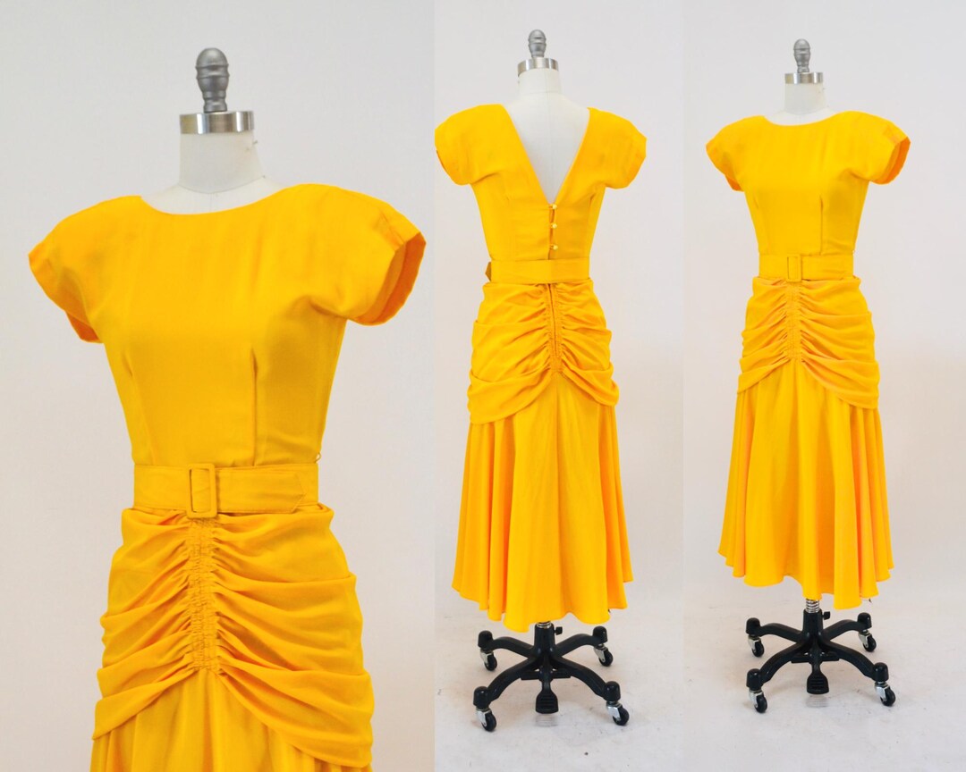 80s 90s Vintage Yellow Party Dress Yellow Dress Size XS SMALL 80s ...