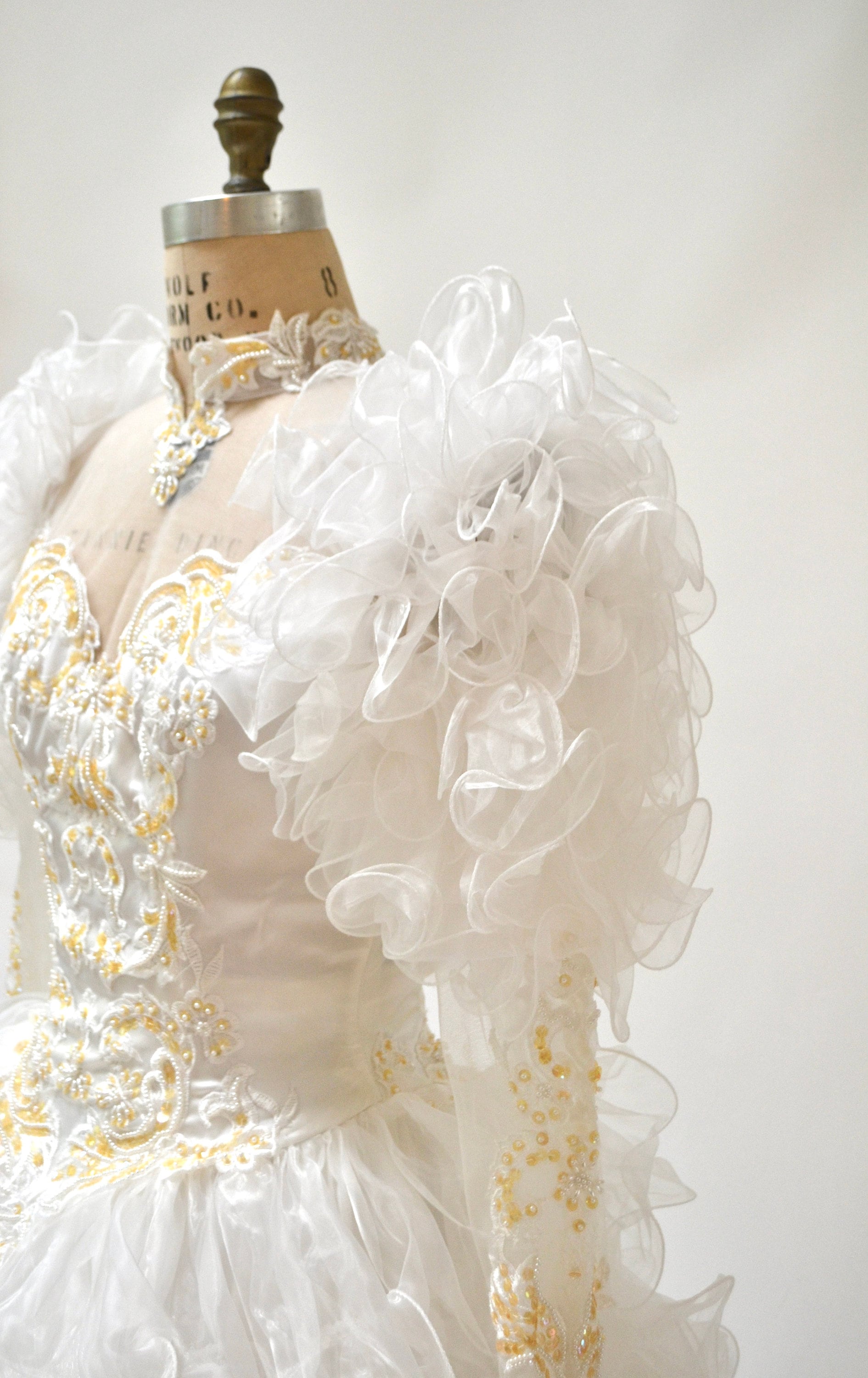 Vintage 80s 90s Wedding Dress GOWN White Sequin Ruffle 80s 90s | Etsy