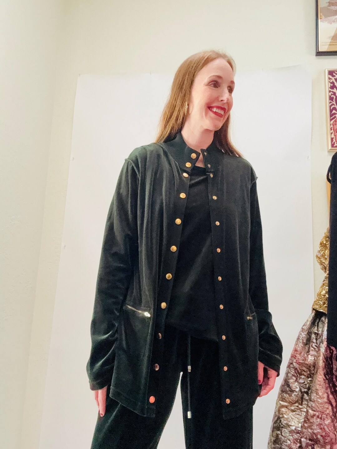 Vintage 90s Green Sonia Rykiel Black Velvet Velour Track Suit Dark ...
