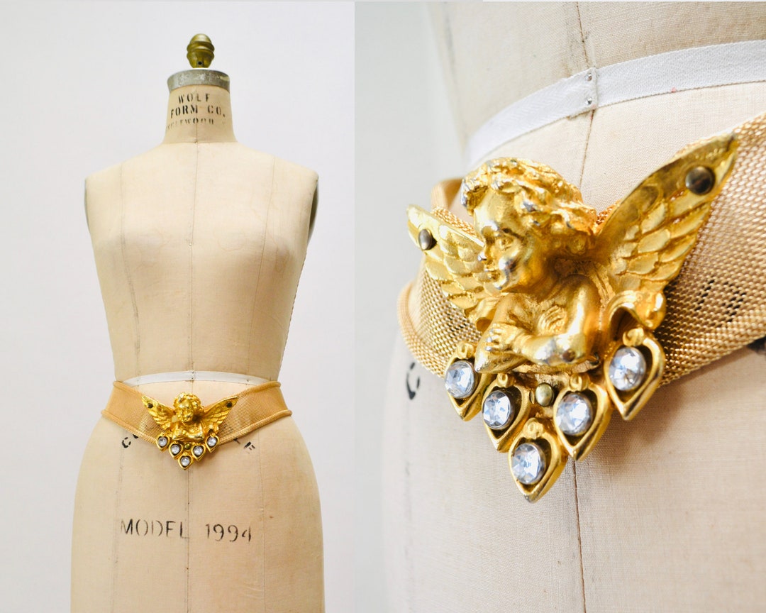 80s 90s Vintage Gold Cupid Belt Gold Chain Belt With Cupid Love Hearts ...