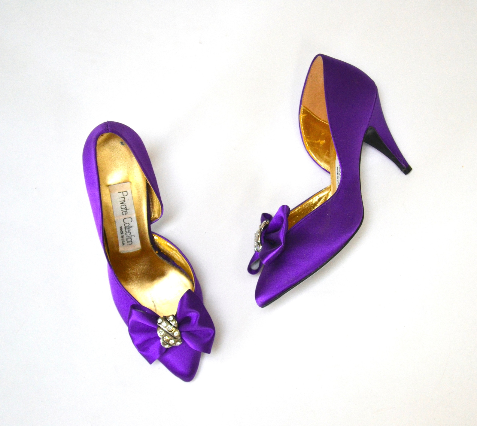 80s 90s Glam Party Vintage Purple Satin Bow High Heels Pumps | Etsy