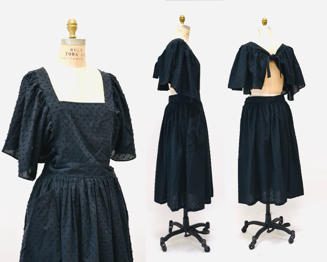 80s Vintage Black Cotton Dress Summer Apron Dress MIMI TRUJILLO Medium ...