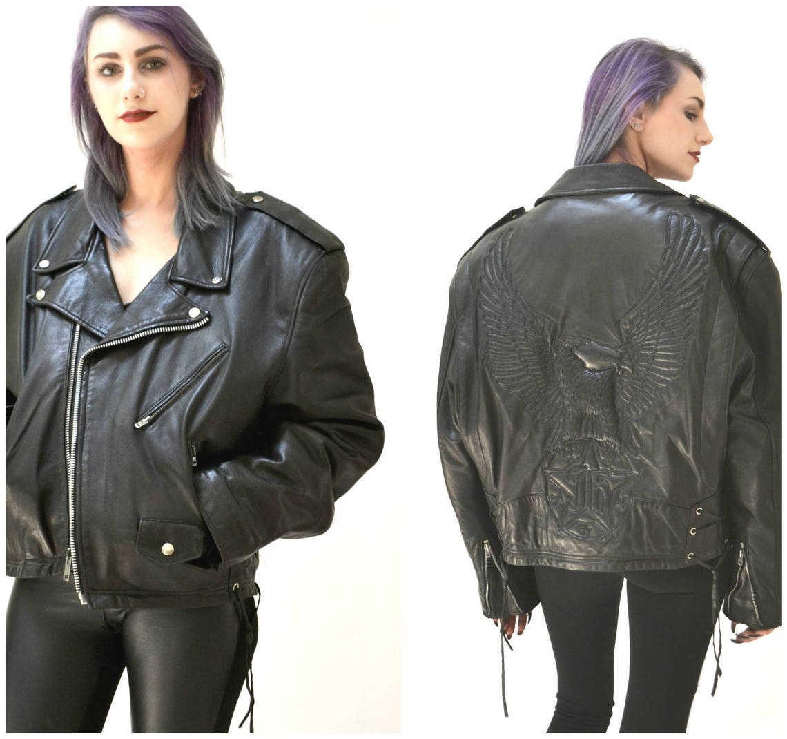 Vintage Black Leather Jacket Motorcycle Biker Jacket With - Etsy