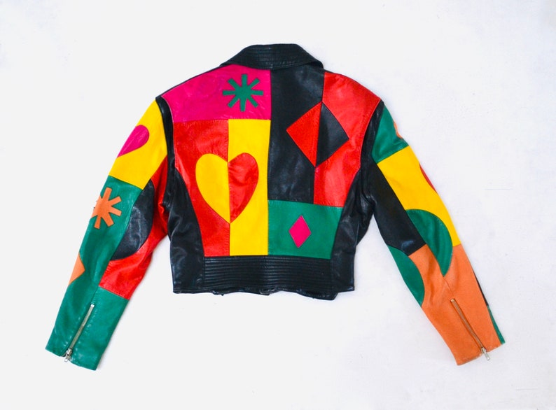Vintage Black Leather Motorcycle Jacket Rainbow Heart Stars North Beach ...