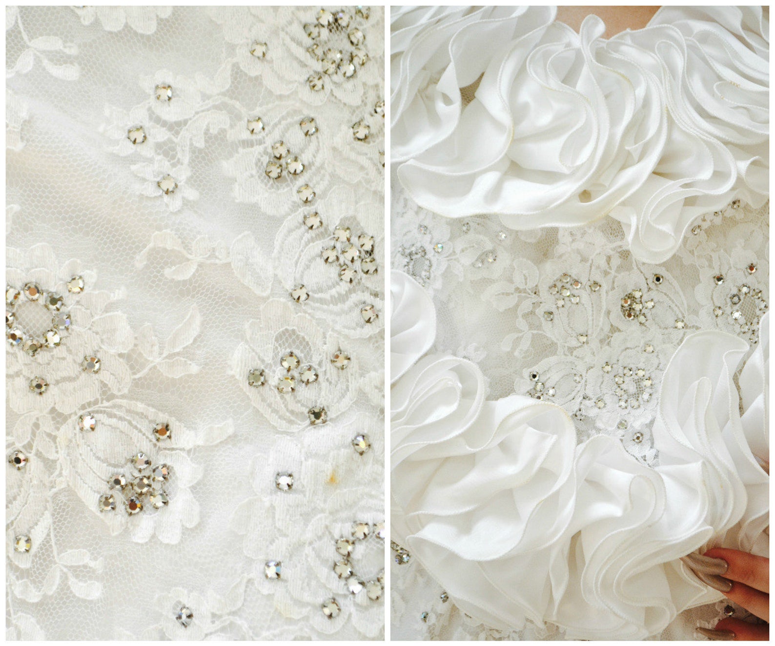 80s Vintage White Lace and Rhinestone Evening Gown Dress Small | Etsy