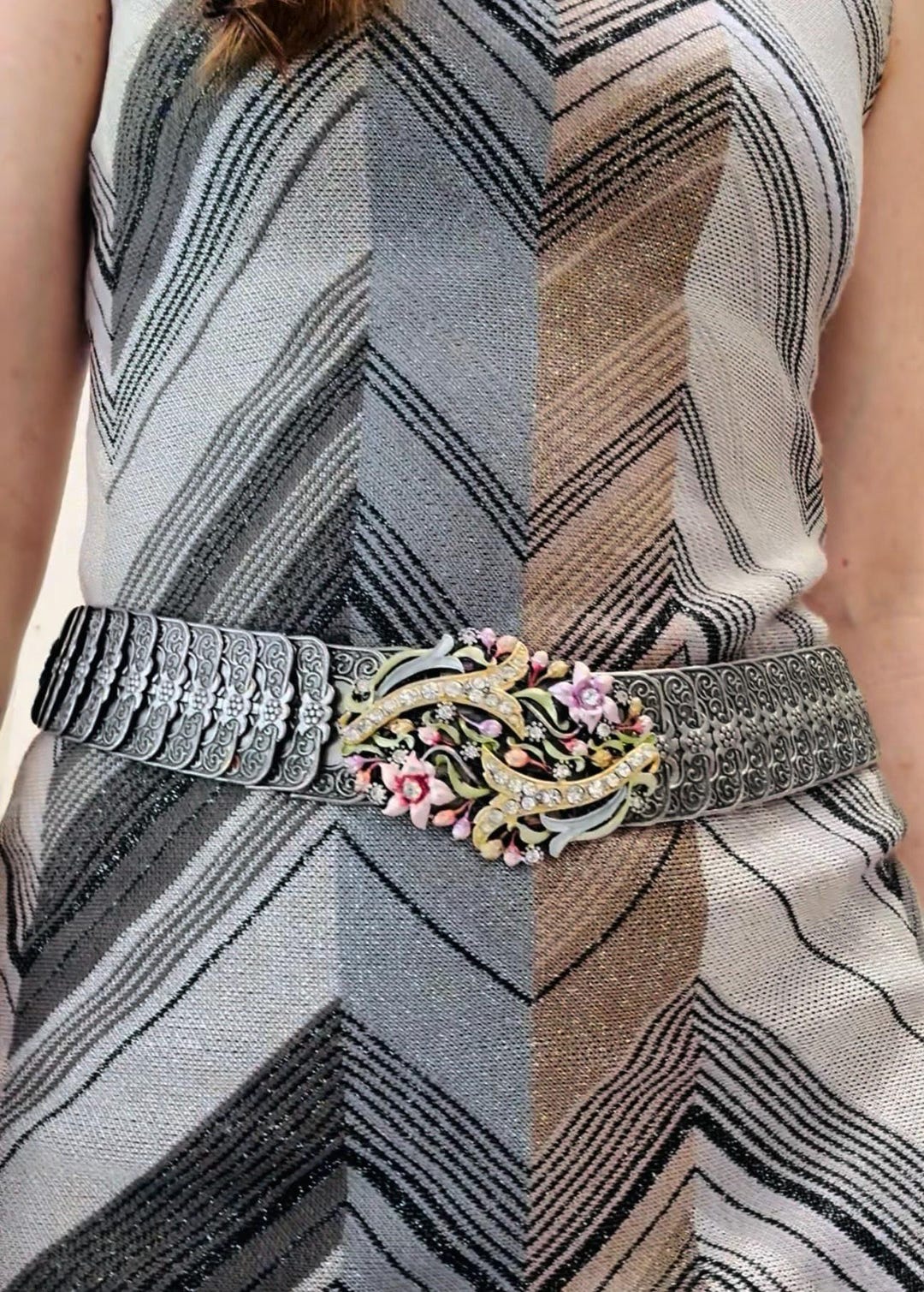 90s Y2k 2000s Vintage Silver Stretch Belt Metal Silver Rhinestone ...