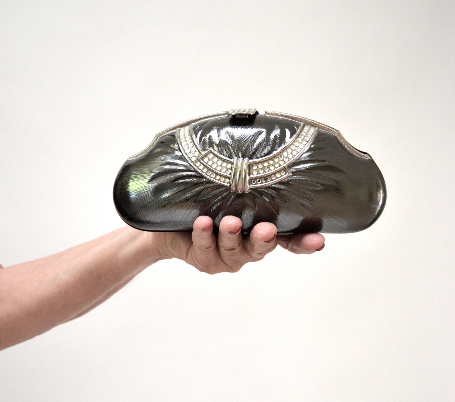 Vintage Silver Clutch with Rhinestones// Vintage Metallic | Etsy
