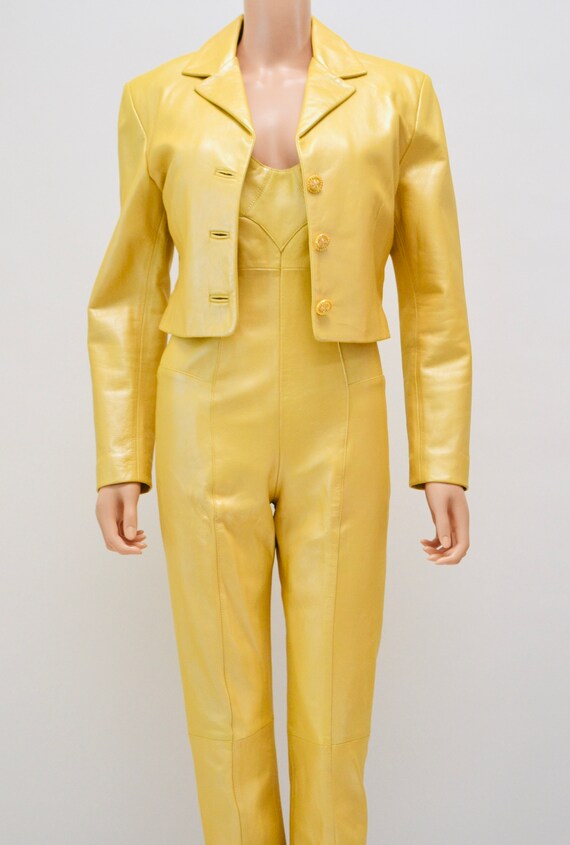 2000s y2k Vintage Yellow Leather Jacket by North Beac… - Gem
