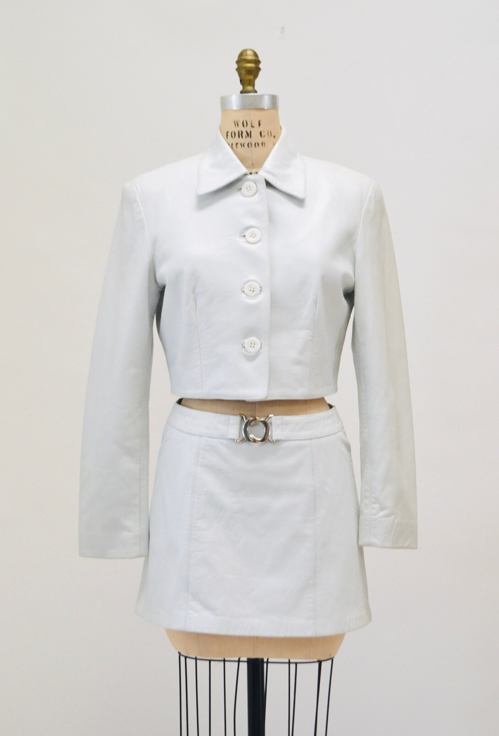 90s 2000s Y2K Vintage White Leather Jacket and Skirt Set - Etsy