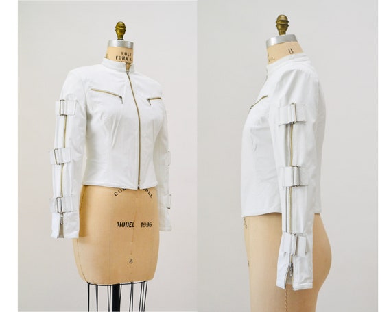 90s 2000s Y2K Vintage White Leather Jacket Medium 90s 2000s - Etsy