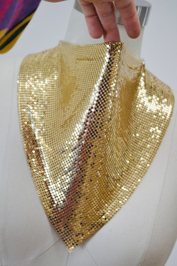 70s 80s Gold Metal Chainmail Collar Necklace Bib Whit… - Gem