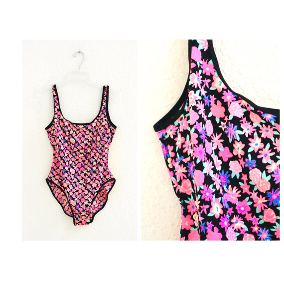 80s 90s Vintage Neon High Cut Swim Suit Size Medium N… Gem