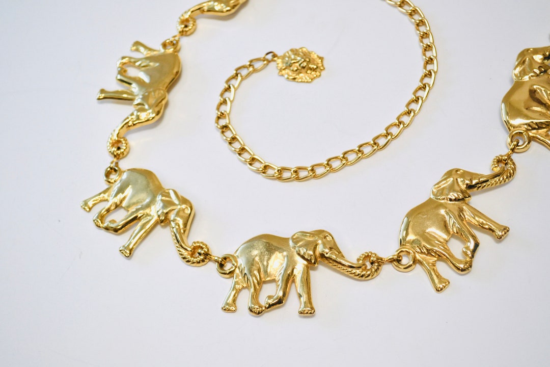 80s 90s Vintage Gold Elephant Metallic Belt Gold Chain Belt With ...