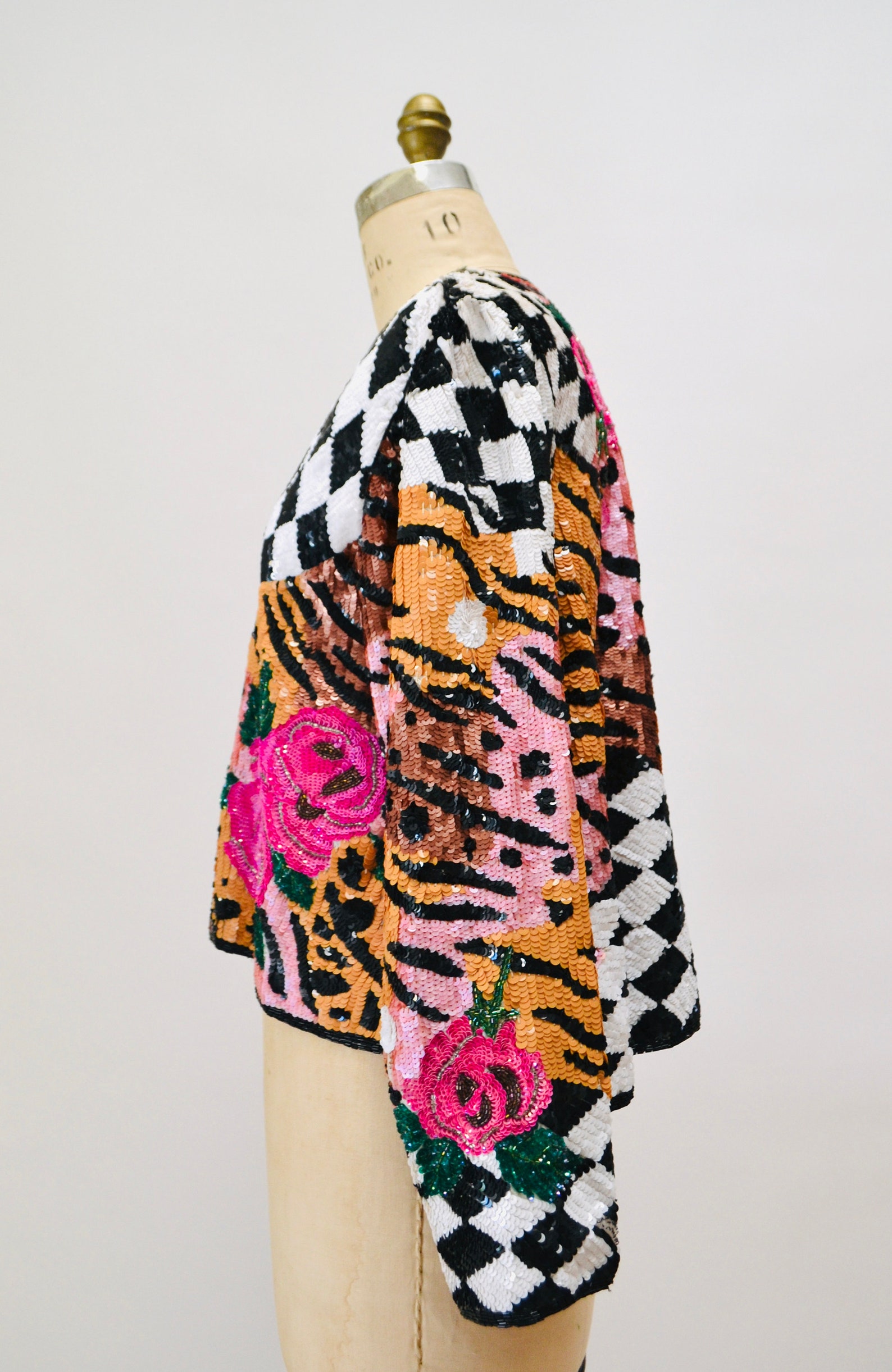 80s 90s Vintage Sequin Jacket Floral Zebra Checkered Sequin Jacket Size ...