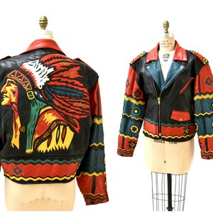 Vintage Black Leather Motorcycle Jacket Cherokee Indian Native American ...