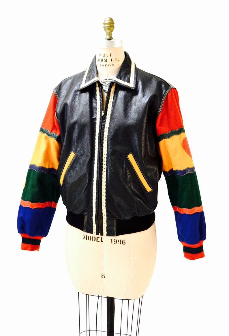 Vintage Moschino Leather Jacket Black Love Peace Heart Red and - Etsy