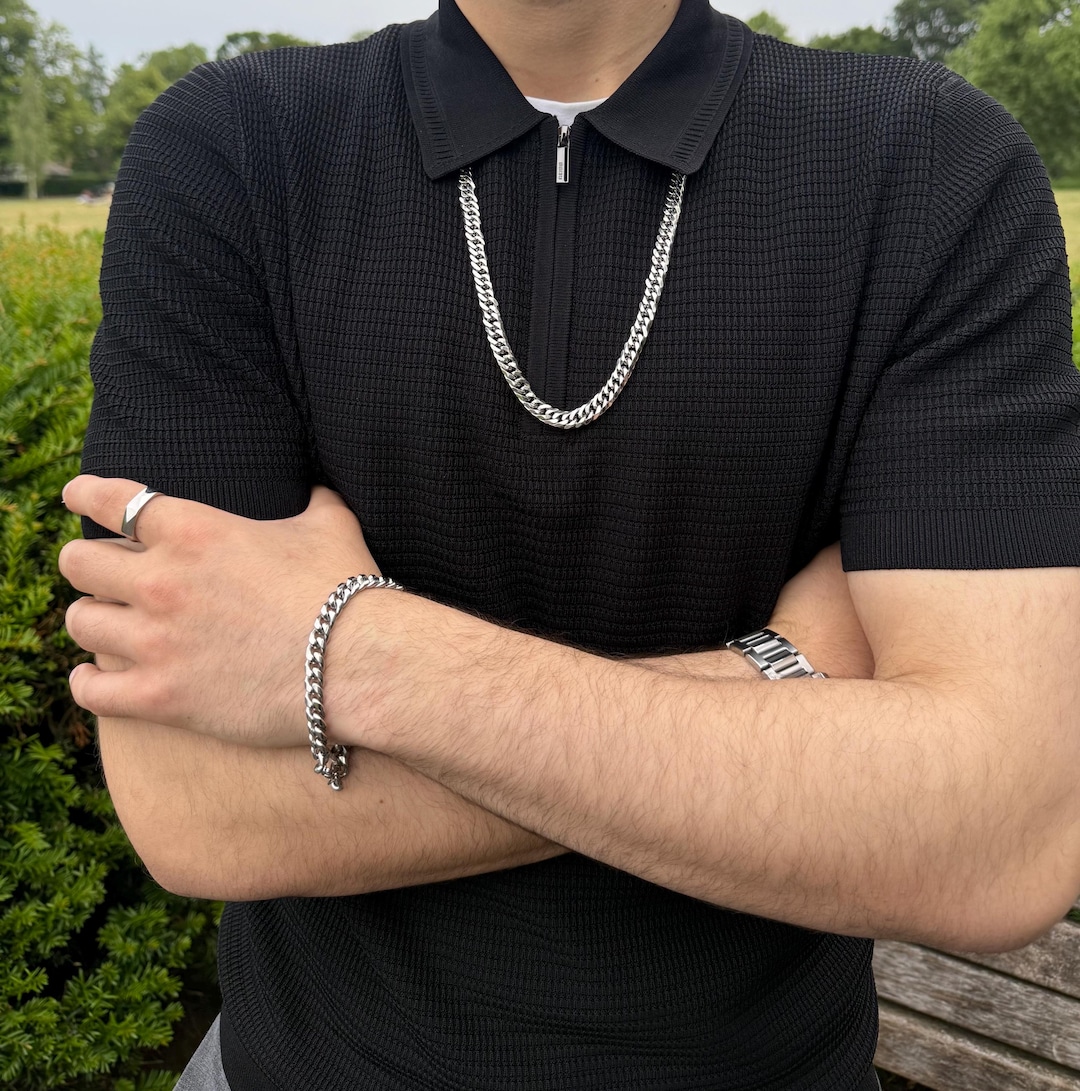 Men’s Stainless Steel Jewellery Set – Silver Bar Pendant Necklace ...