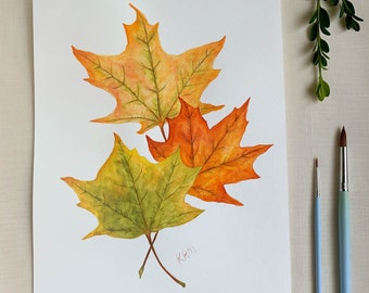 Autumn Original Art Yellow Autumn Leaves an Original - Etsy