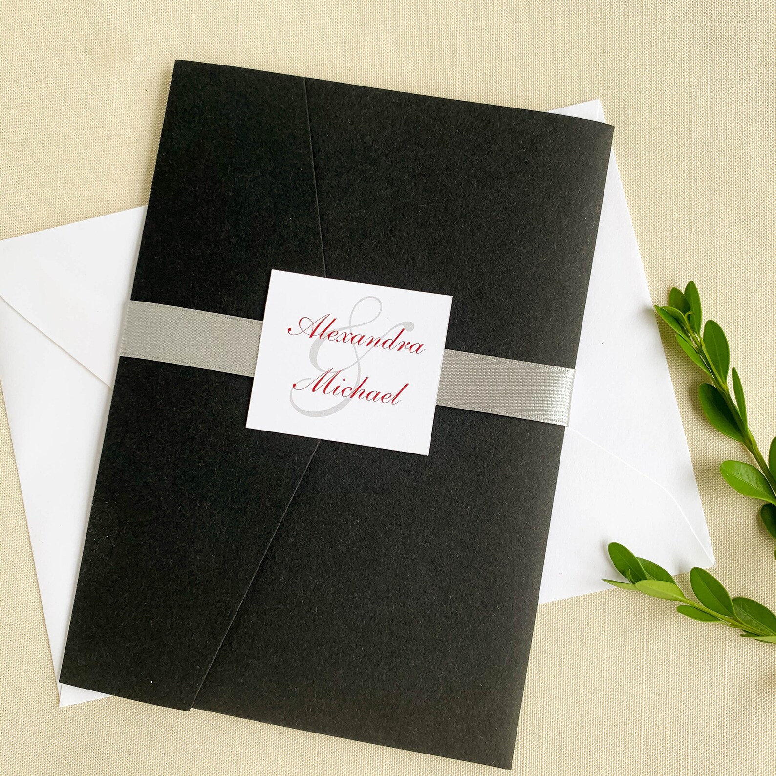 Red Roses Wedding Invitation. Black Tie Wedding. Pocket Fold Design ...