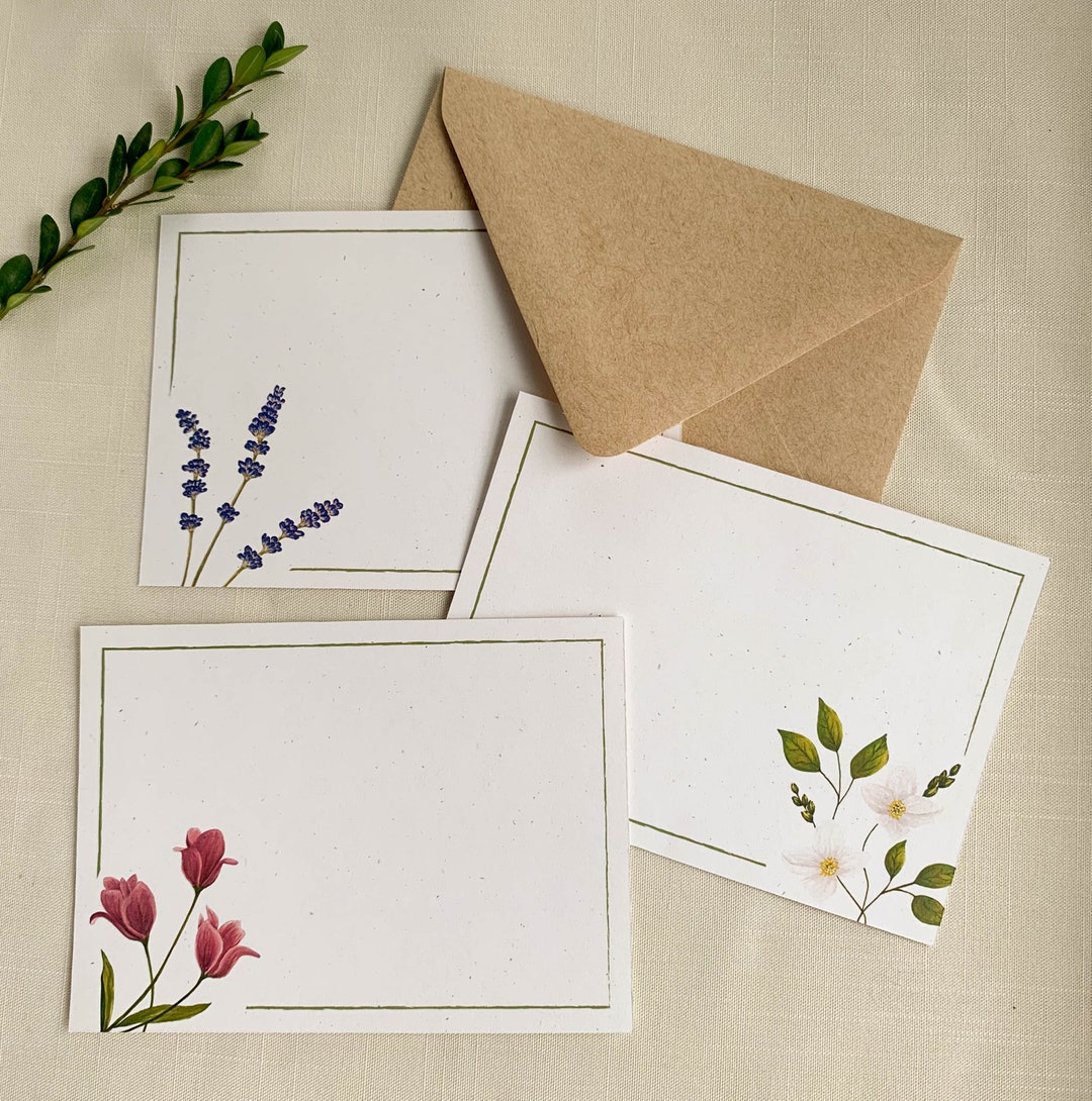 Summer Floral Notecards. Eco Friendly Watercolor Stationery Set of 10 ...