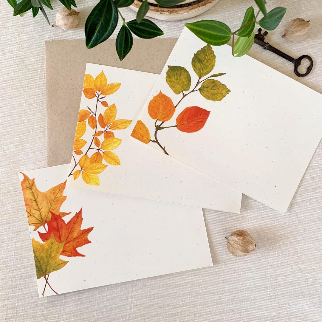 Autumn Leaves Notecards. Eco Friendly Watercolor Stationery Set. Flat ...