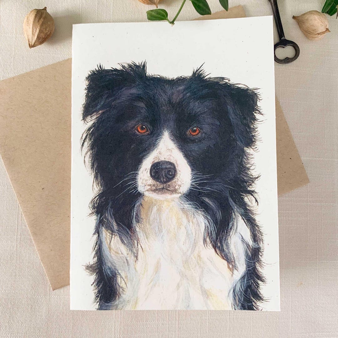Border Collie Watercolor Greeting Card. 5x7 Frameable Card With Kraft ...