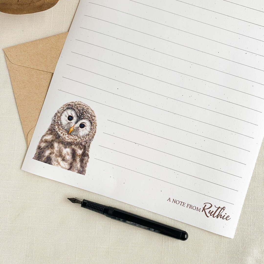 Personalized Baby Tawny Owl Watercolor Kids Pen Pal Stationery Set. Eco ...