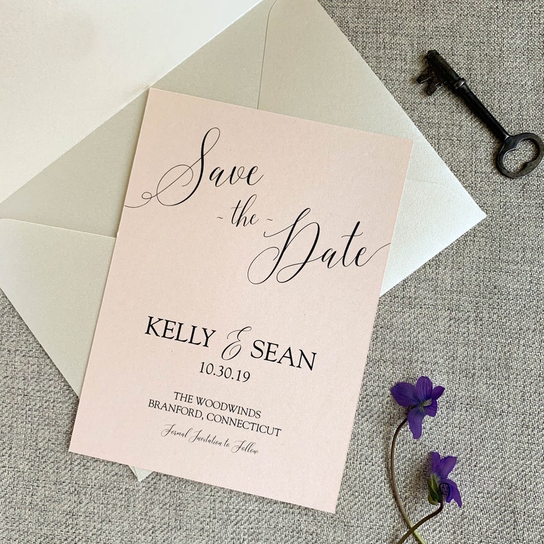 Simple Save The Date. Script Wedding Font. Coral Save The | Etsy