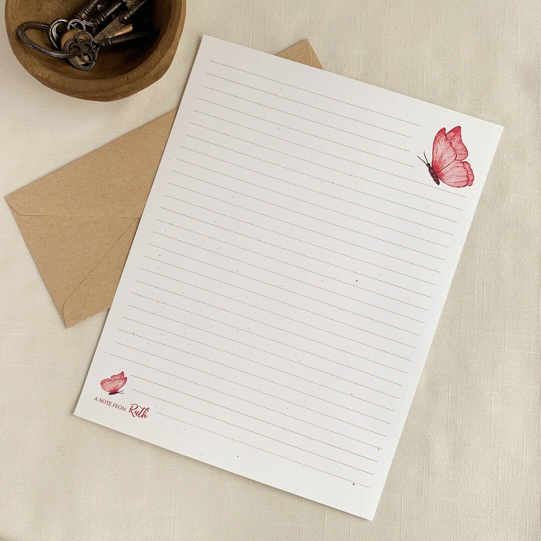 Personalized Pink Butterfly Girls Pen Pal Stationery Set. Eco Friendly ...