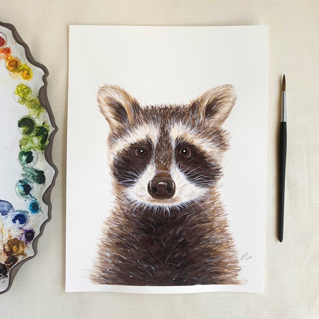 Baby Raccoon Original Watercolor Painting. 9 X 12. Unframed. - Etsy