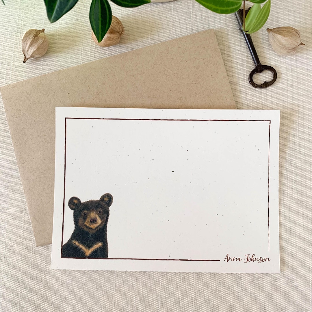 Personalized Baby Black Bear Notecards. Eco Friendly Watercolor ...