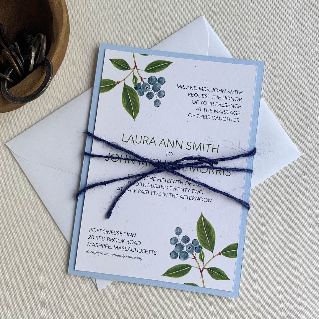 Blueberry Watercolor Wedding Invitation. Eco Friendly Summer Wedding ...