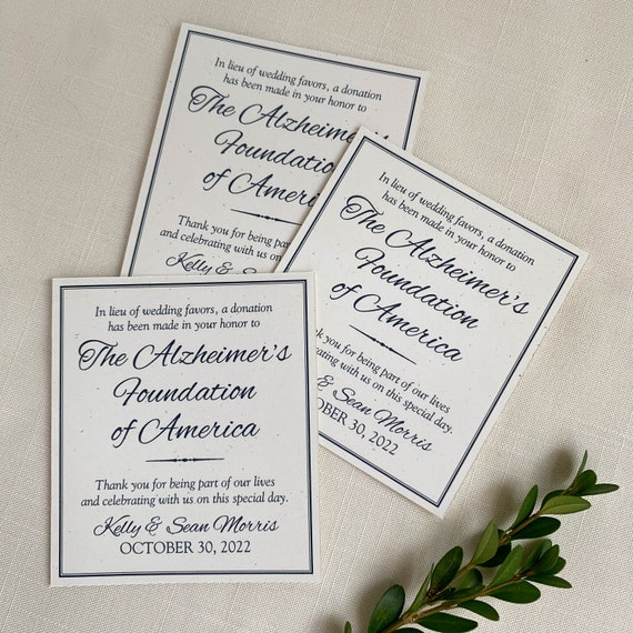 Charity Donation Card. Eco Friendly Personalized Wedding Favor - Etsy