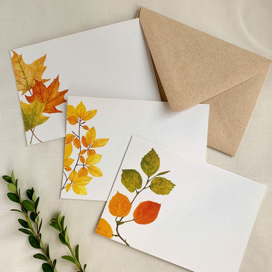 Autumn Leaves Notecards. Eco Friendly Watercolor Stationery Set of 10 ...